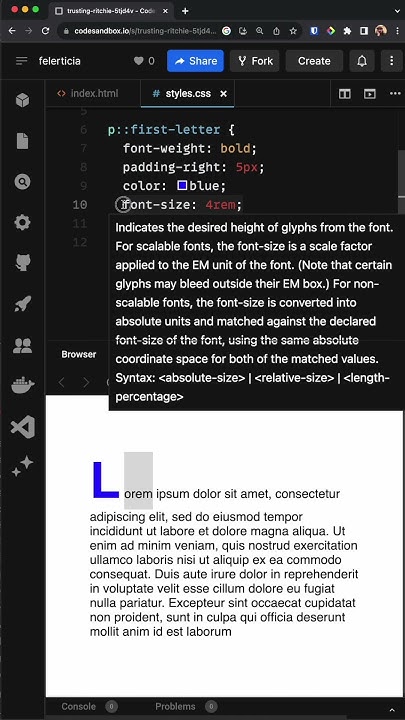 Style the first letter of a paragraph using new css property - YouTube