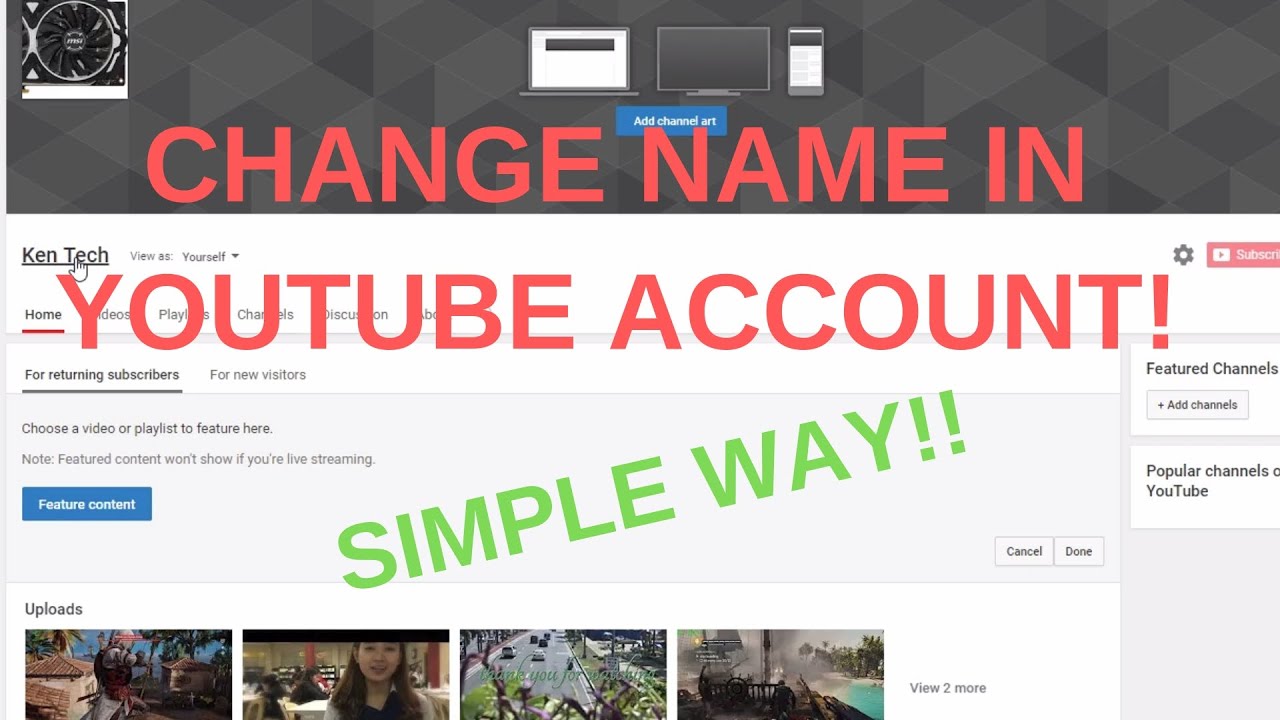 HOW TO CHANGE NAME IN YOUTUBE ACCOUNT (simple way!) - YouTube