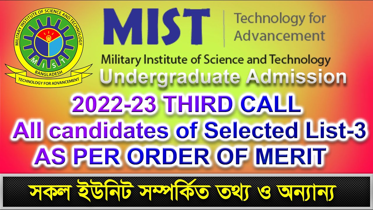 MIST UG ADMISSION 2023. THIRD CALL ENGINEERING PROGRAM, ARCHITECTURE ...