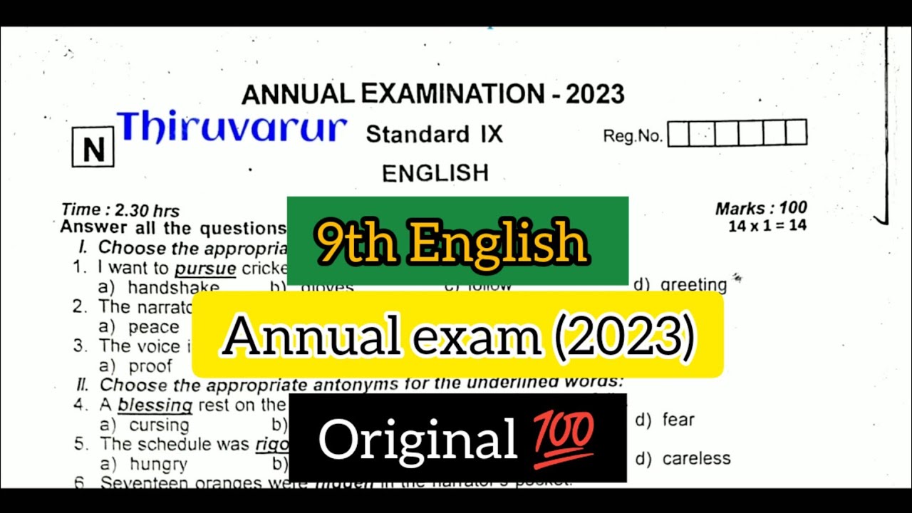 9th English Annual exam original question paper 2023 - YouTube