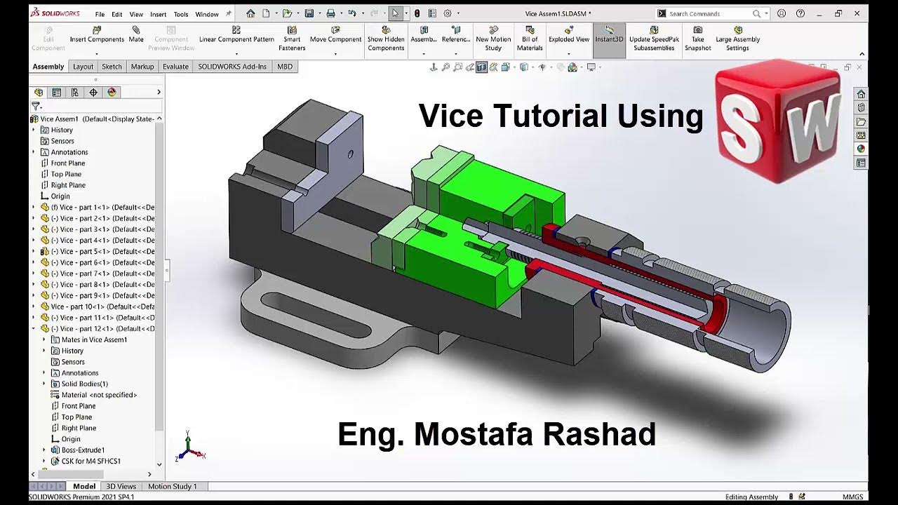Vice - Assembly- EX- SolidWorks Tutorial - Part2 - YouTube