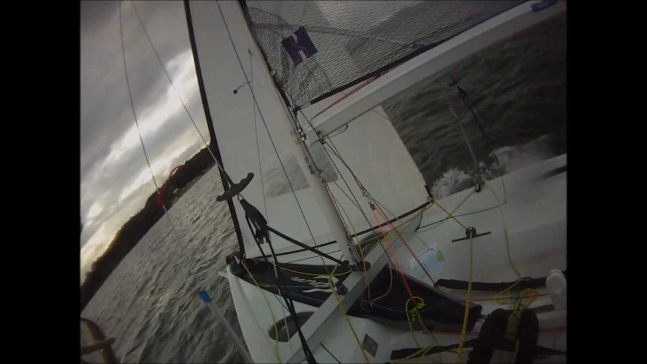 Xenon Dinghy Sailing Upwind in a stiff breeze - YouTube