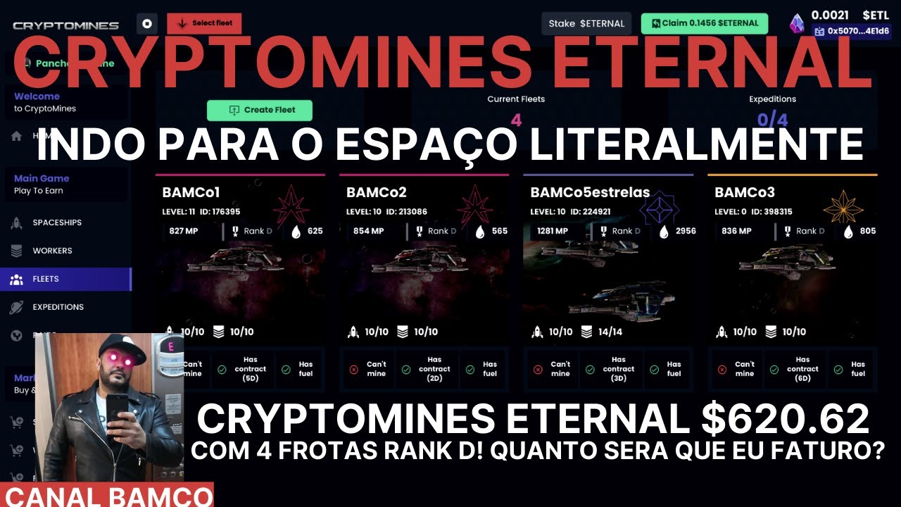 CryptoMines ETERNAL $620.62 e eu com 4 frotas rank D! quanto sera que eu faturo? - YouTube