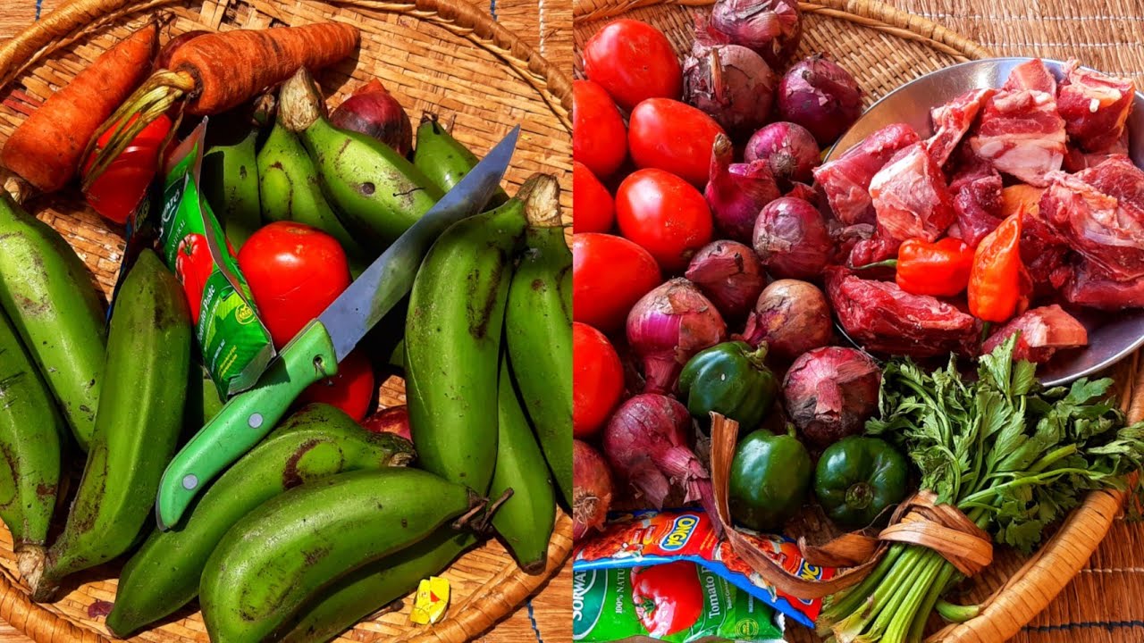 African village life/cooking Delicious banana and Meat(AGATOGO). - YouTube