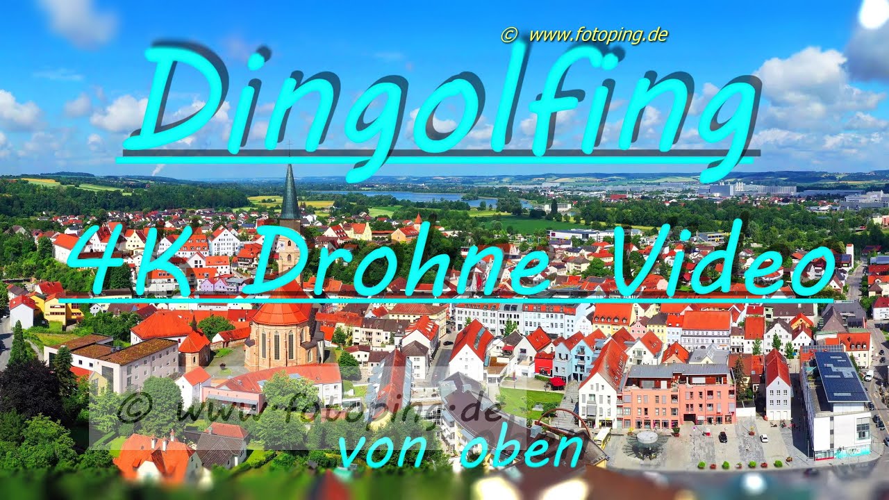 Luftbild von Dingolfing mit Blick auf die historische Altstadt. 4K ...