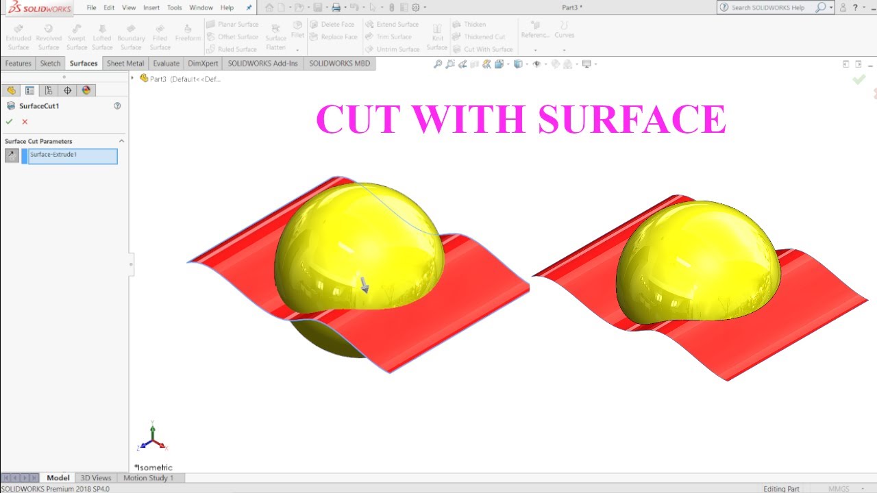 Cut With Surface Feature Solidworks Surface Tutorial - YouTube