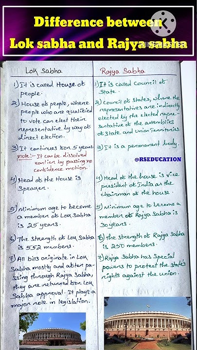 Difference between Lok sabha and Rajya sabha!! - YouTube