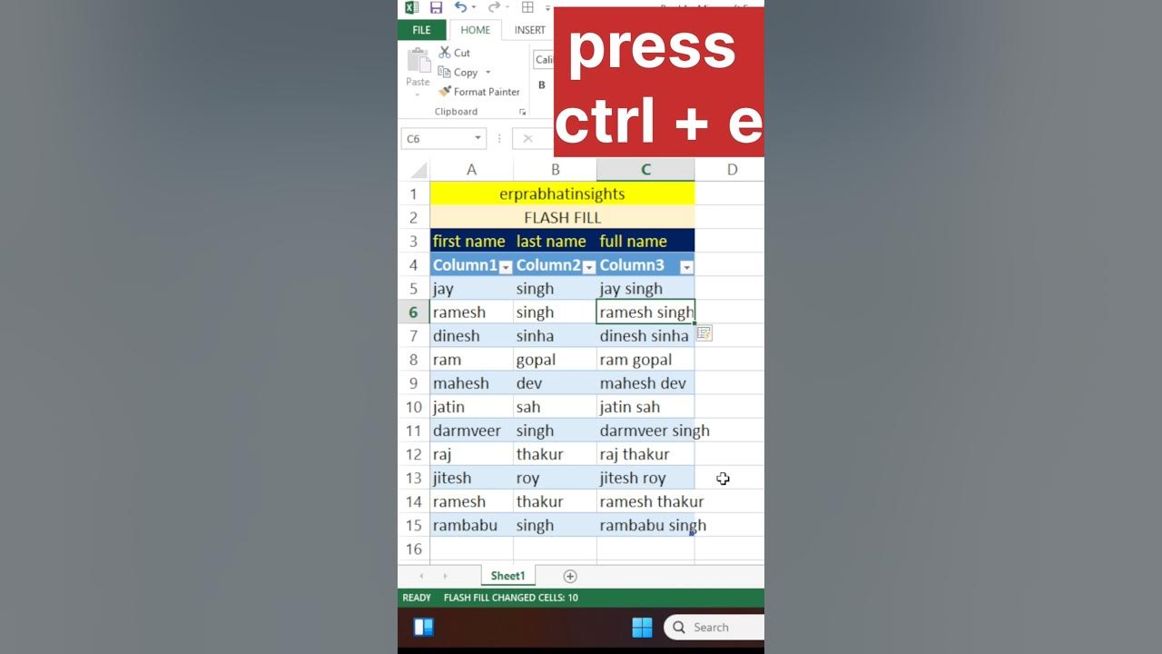 how to use flash fill in excel || flash fill function #shorts #exceltips #excel #exceltutorial ...