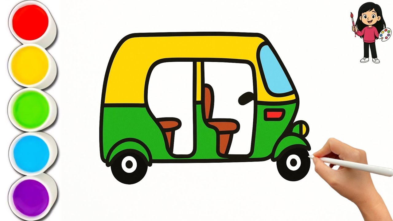 How To Draw Auto Rickshaw 🛺 | Easy Step By Step Drawing And Coloring ...