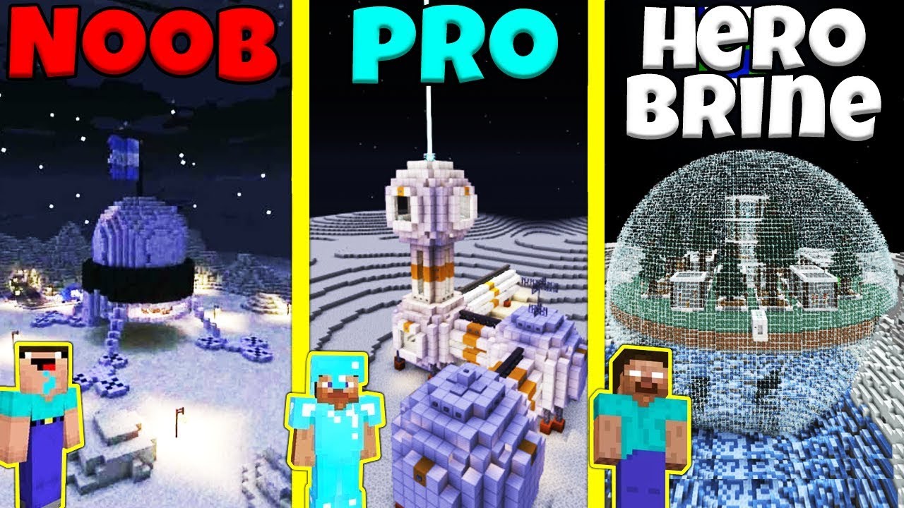 Minecraft Battle: NOOB vs PRO vs HEROBRINE: MOON BASE CHALLENGE ...