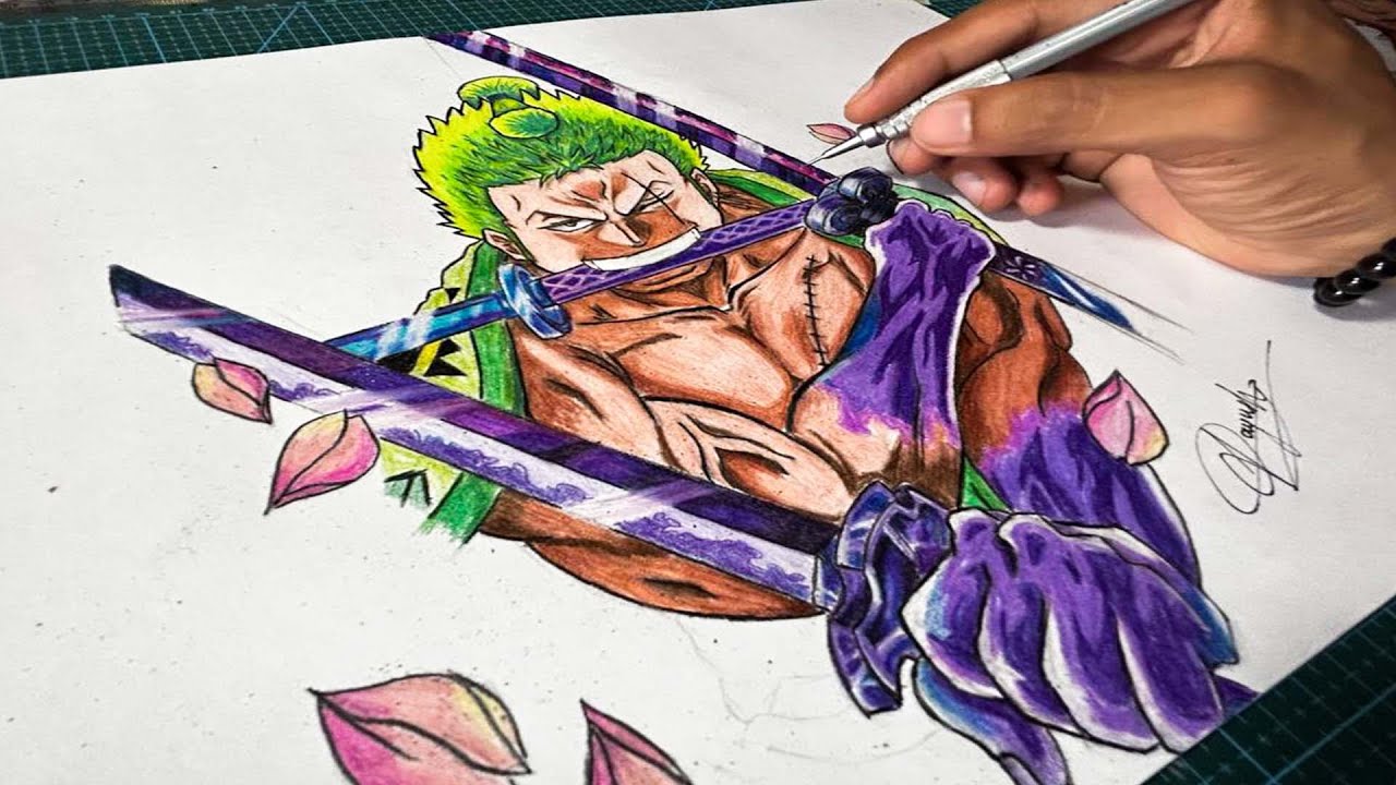 Drawing ZORO from One Piece with Pencil Colors | Time Lapse - YouTube