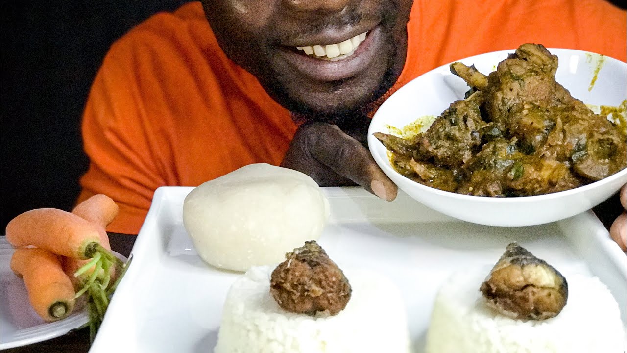ASMR FUFU, RICE & BANGA SOUP MUKBANG | Palmnut Soup | No Talking ...