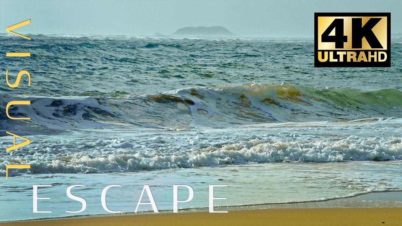 Crashing Ocean Waves On Sandy Shore Sounds In 4K - YouTube