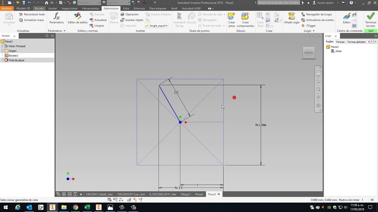 Inventor - Part - Angle position in Sketch - YouTube