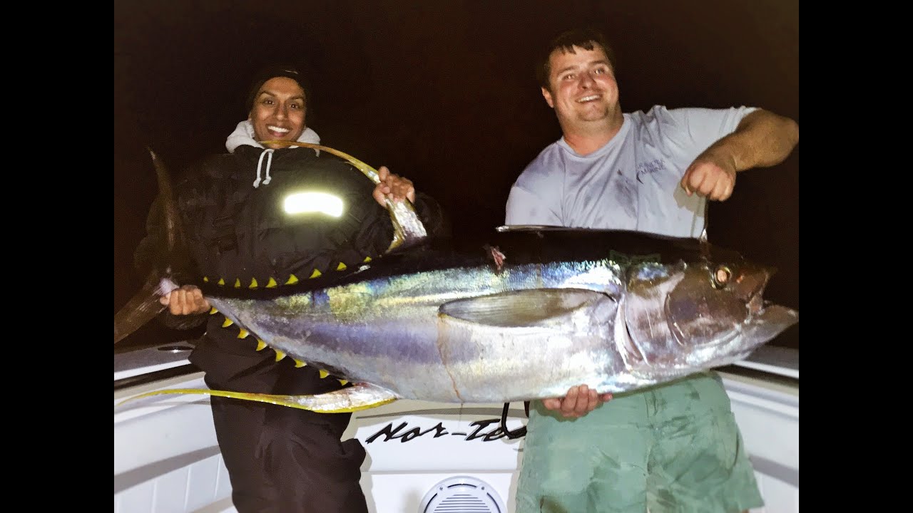 Gaffing big Yellowfin Tuna off the bow of a center console like a BOSS ...