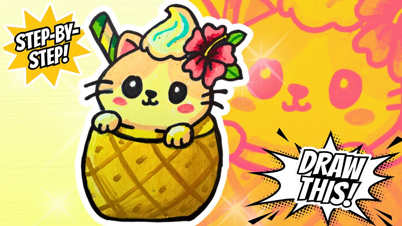 How to Draw a Pineapple Dole Whip Cat with Posca Markers! 🍍🐱🍦 | Let’s ...