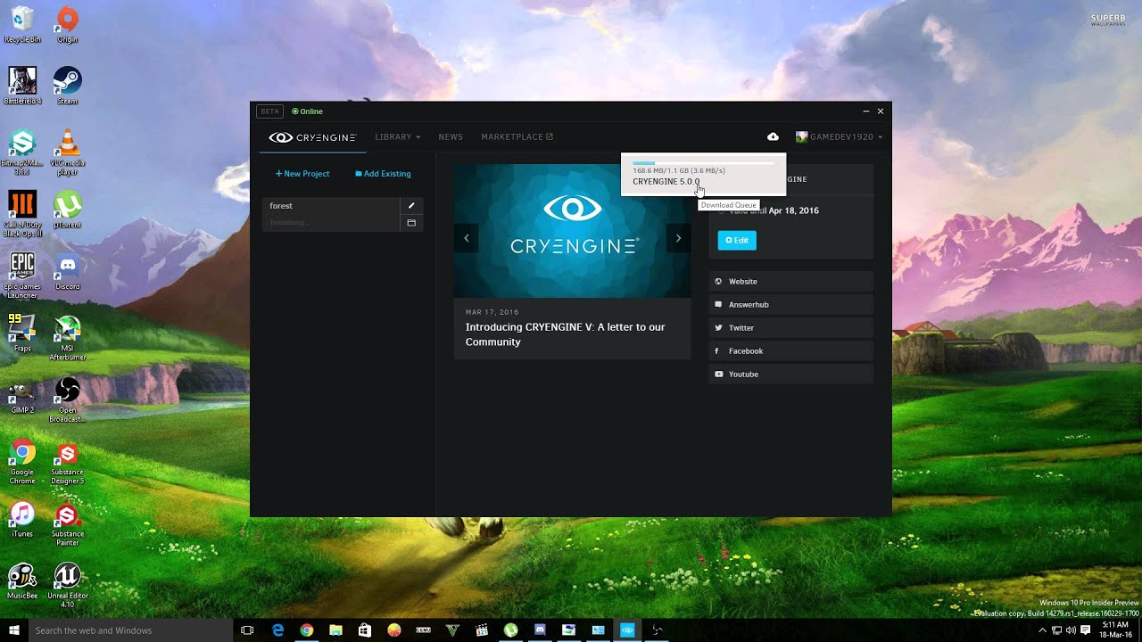 Cryengine v is downloading after 3 days of issues - YouTube