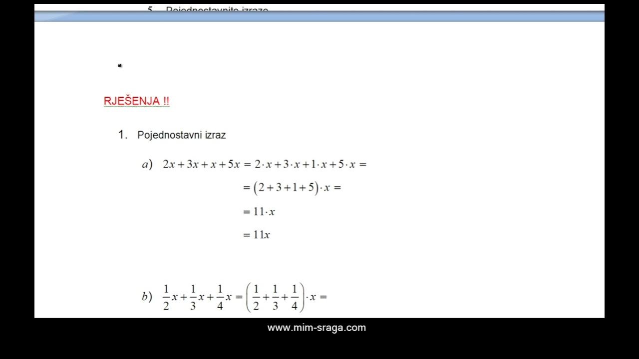 Matematika 7 algebarski izrazi zbrajanje i oduzimanje monoma ...