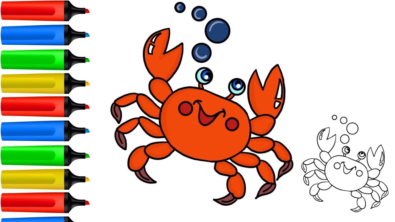 Sea Animals Coloring Page | How to draw Crab? | Easy crap drawing ...