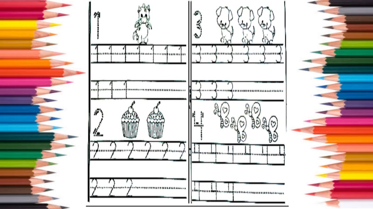 1234 numbers exercise | number writing & drawing | Colouring 🌈 craft by ...