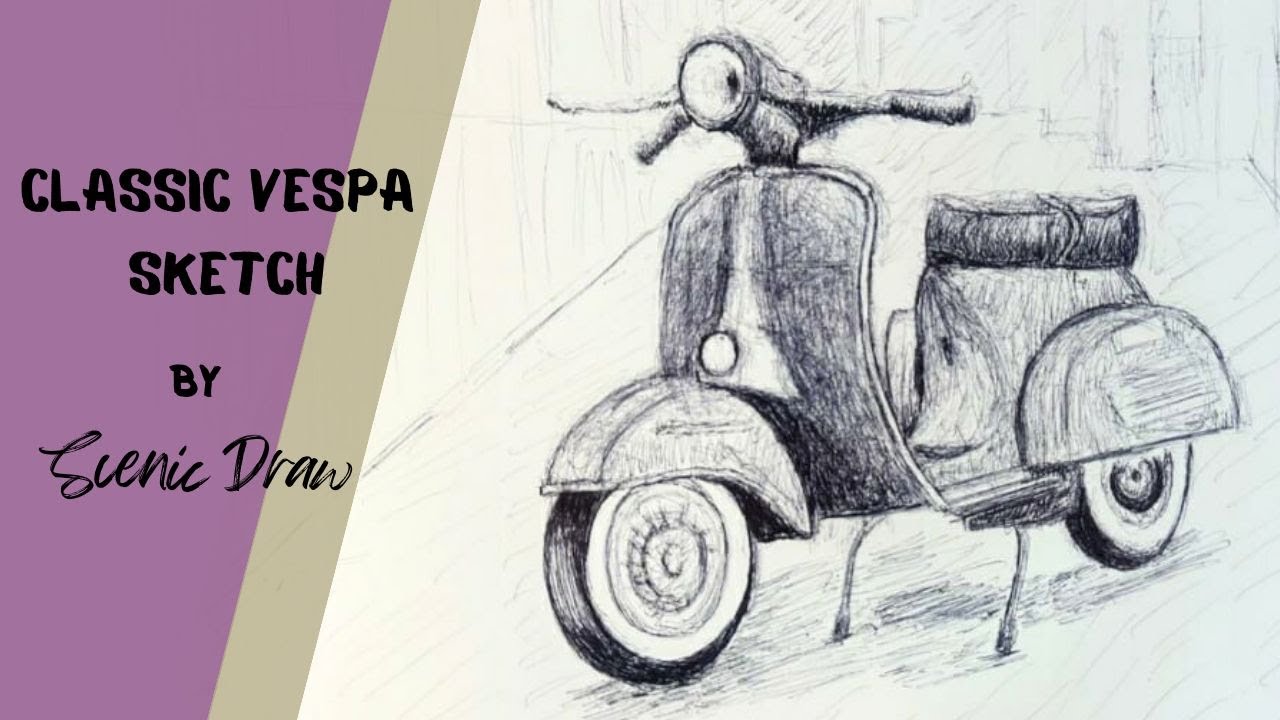 How to draw a Classic Vespa | pen sketch | How to draw a classic ...