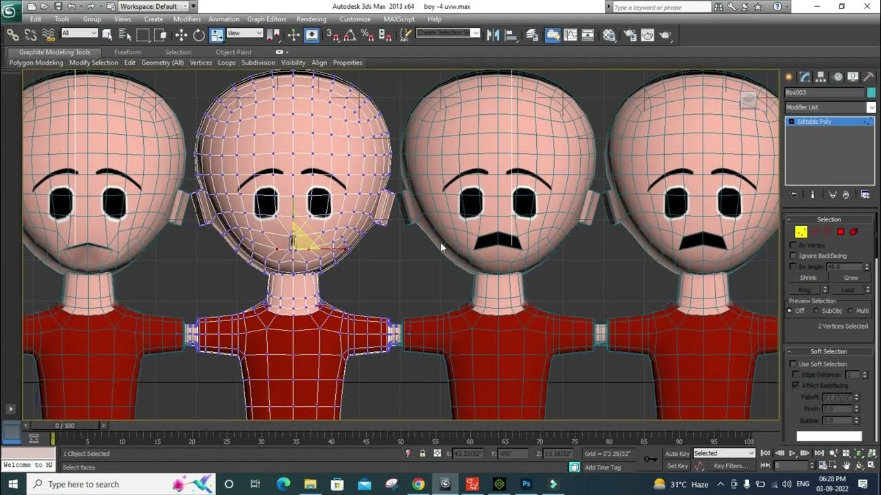 Creating Morpher Targets for Facial Animation in 3DS Max | 3ds max morpher modifier - YouTube