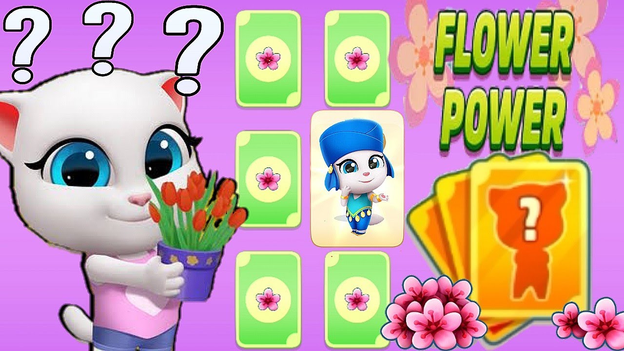 Talking Tom Gold Run FLOWER POWER event Lucky Cards Genie Angela ...