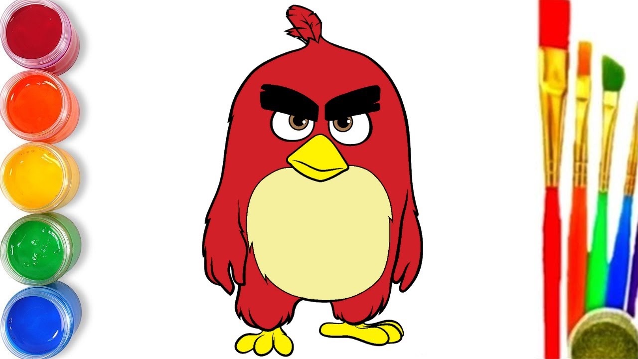 How to draw and color a red bird from angry birds - YouTube
