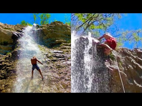 He's Falling Off the WATERFALL! Rappelling Water Adventure! - YouTube