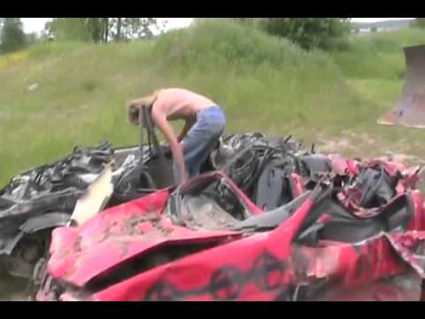 #1003 funny aftermath of crushing 2 cars by a woman [Davidsfarm] - YouTube