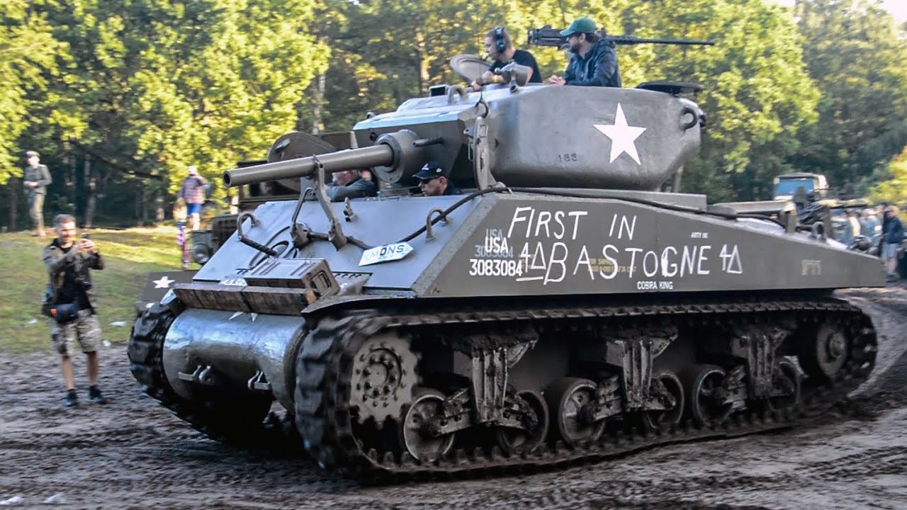 Sherman M4A3E2 Jumbo start up and fly-bys (Ford GAA V8) - YouTube