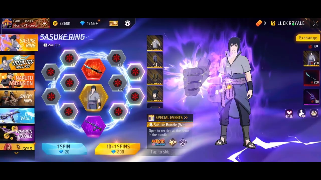 Free Fire Sasuke event spinning - YouTube