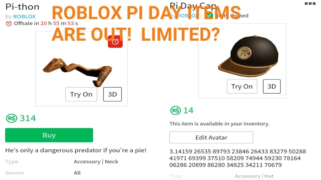 ROBLOX PI Day items are out! Limiteds? - YouTube
