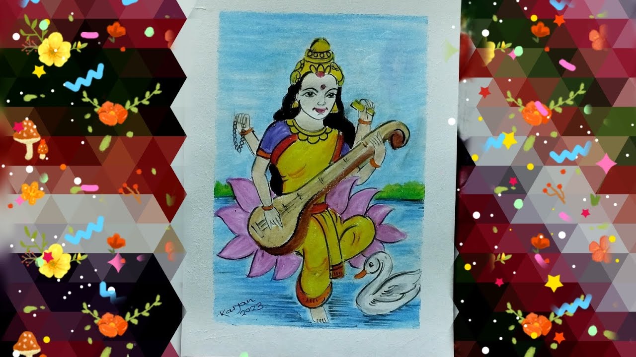|| HOW TO DRAW MAA SARASWATI || MAA SARASWATI DRAWING TUTORIAL || MAA SARASWATI DRAWING FOR KIDS ...