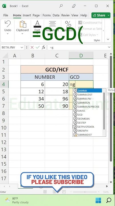 GCD/HCF FUNCTION IN EXCEL!!!!!!!! - YouTube