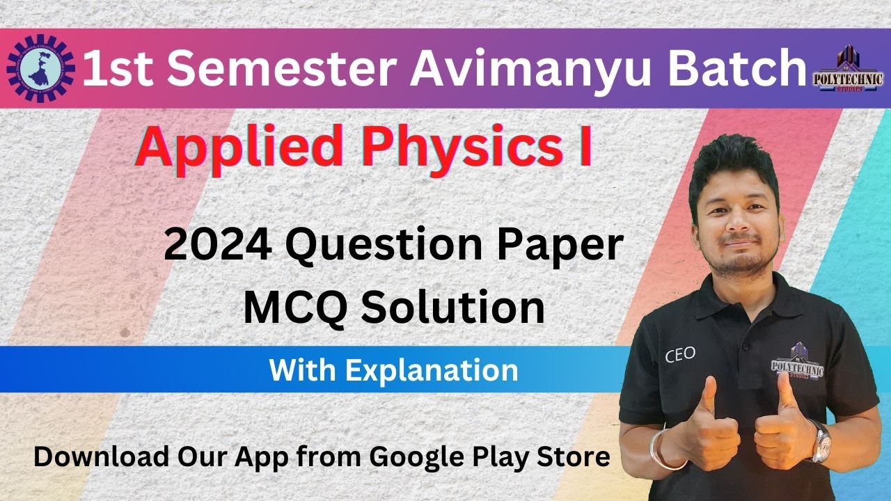 Applied Physics I 2024 Paper MCQ solution | 1st Semester | Polytechnic Studies | RK Sir - YouTube