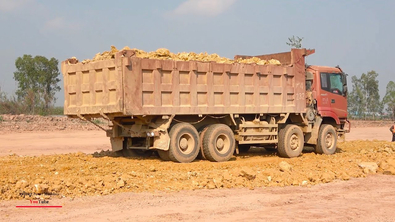 Heavy Load Dumper Truck Construction Spreading Dirt Operating Komatsu ...