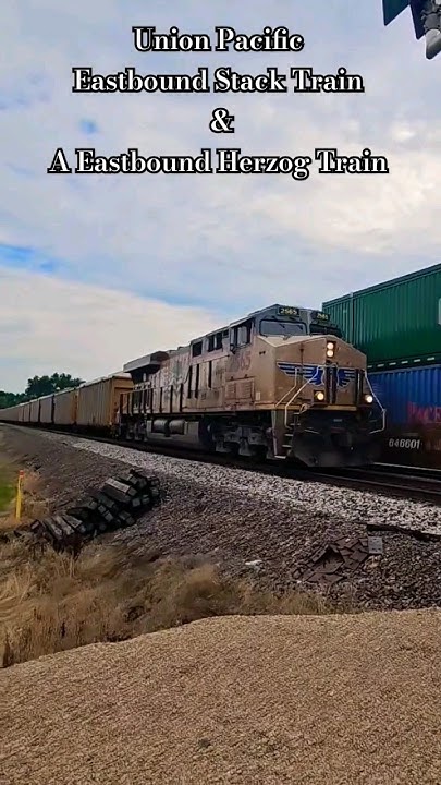 Union Pacific Eastbound Stack Train & A Eastbound Herzog Train - YouTube