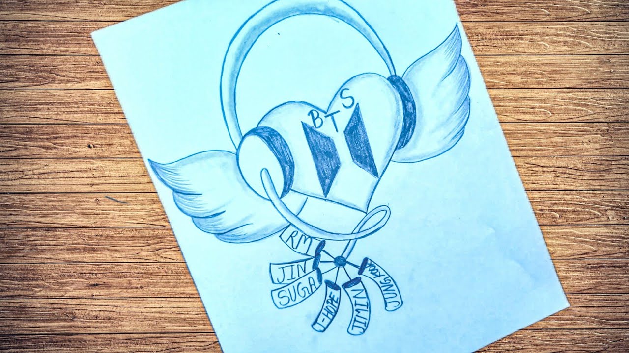 BTS Heart Drawing | Pencil Sketch | BTS Name Ring Drawing || BTS Army ...