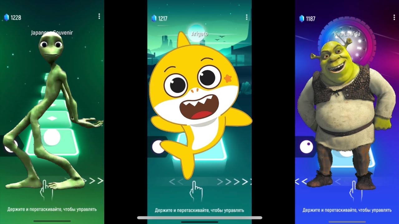 Dame To Cosita vs Baby Shark vs Shrek Tiles Hop Game - YouTube