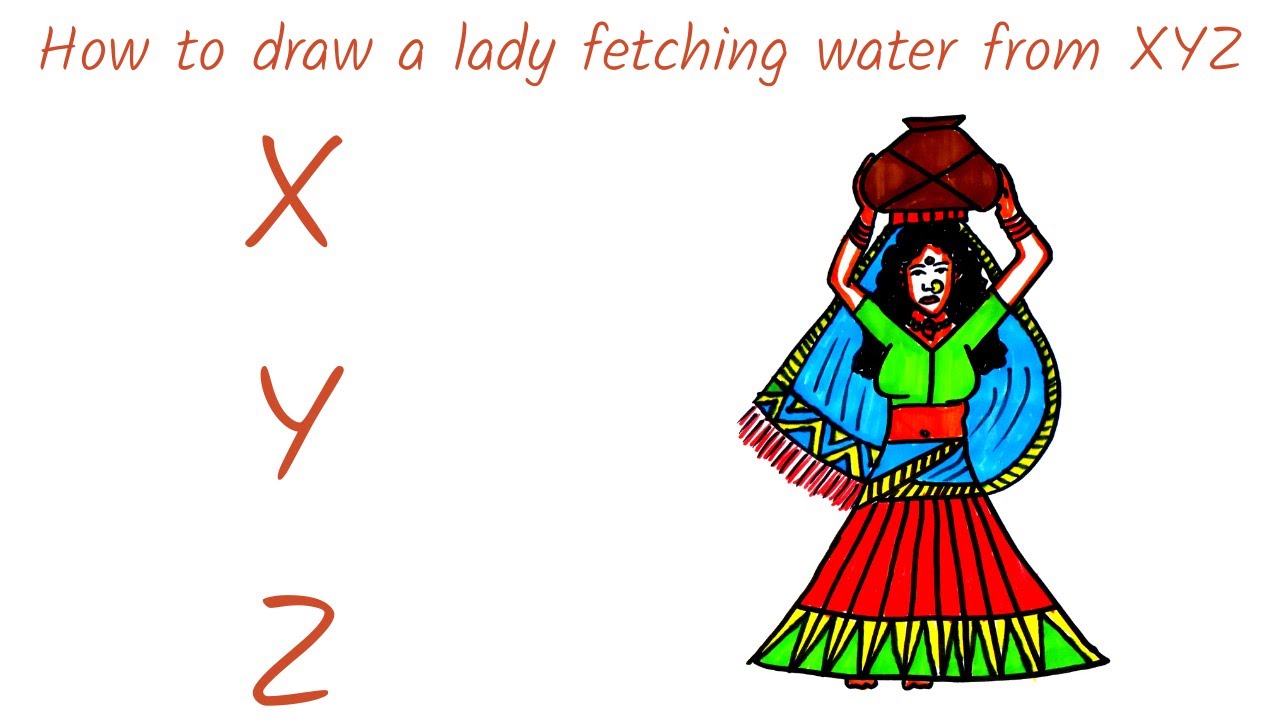 Drawing of lady fetching water from the River|| Step by step drawing ...