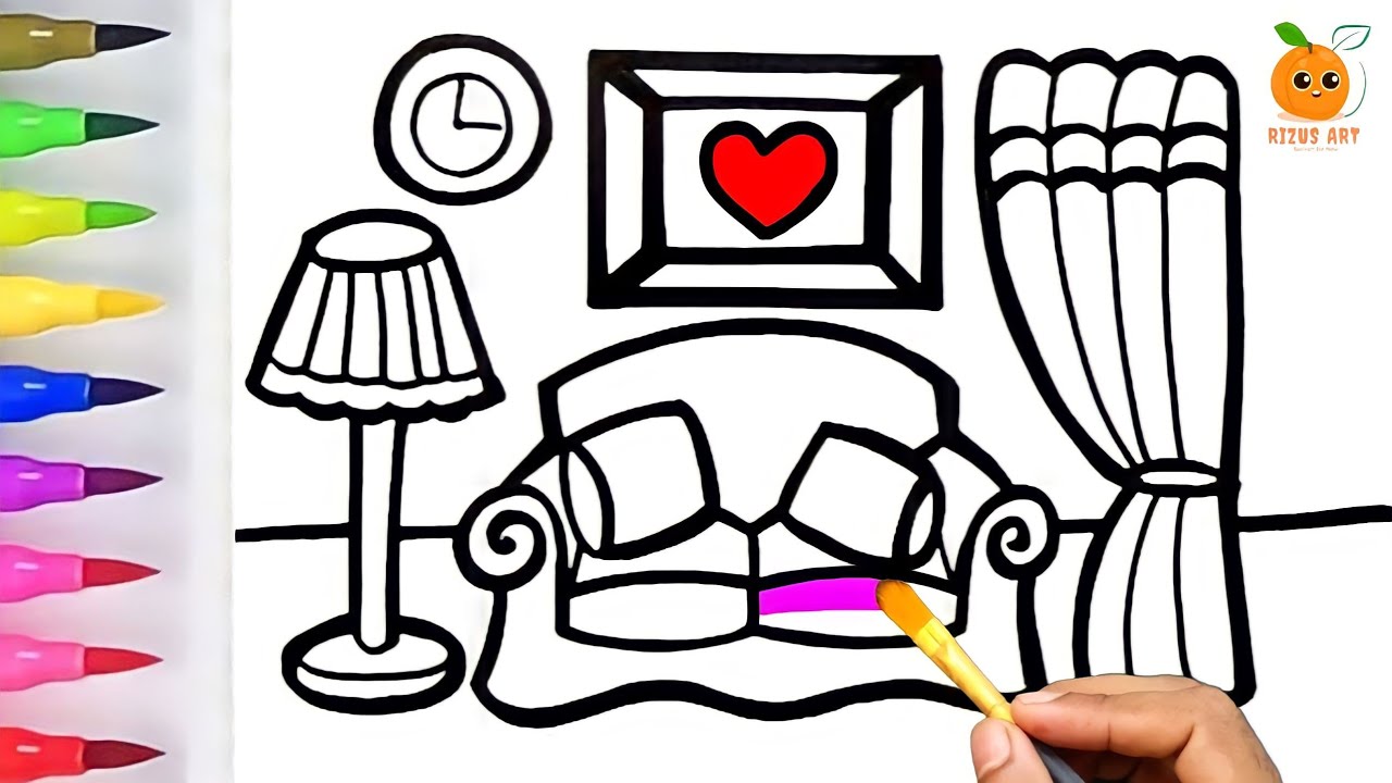 Living Room Coloring for Kids and Toddlers | How to paint a Living Room ...