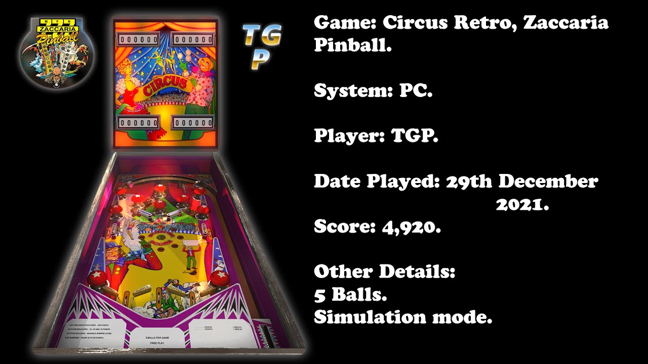 Circus Retro - Zaccaria Pinball - Simulation ode, 5 balls - 4,920 ...