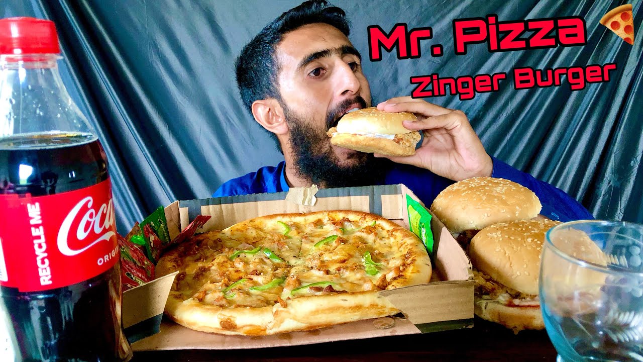 ASMAR: EATTING Mr. PIZZA 🍕 BIG PIZZA, ZINGER BURGER 🍔+WITH COLDRINKS ...