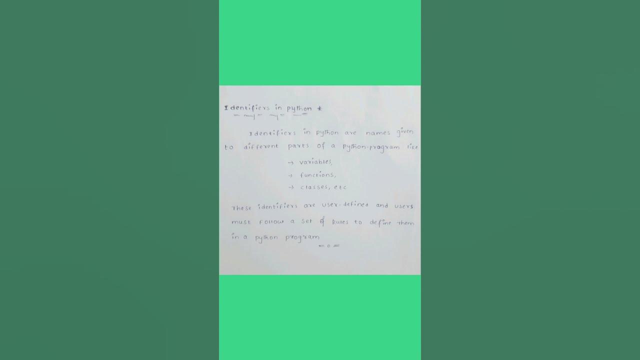 Identifiers In Pythonbtech Pythonprogramming Python Btech Cse Code Learning Youtube