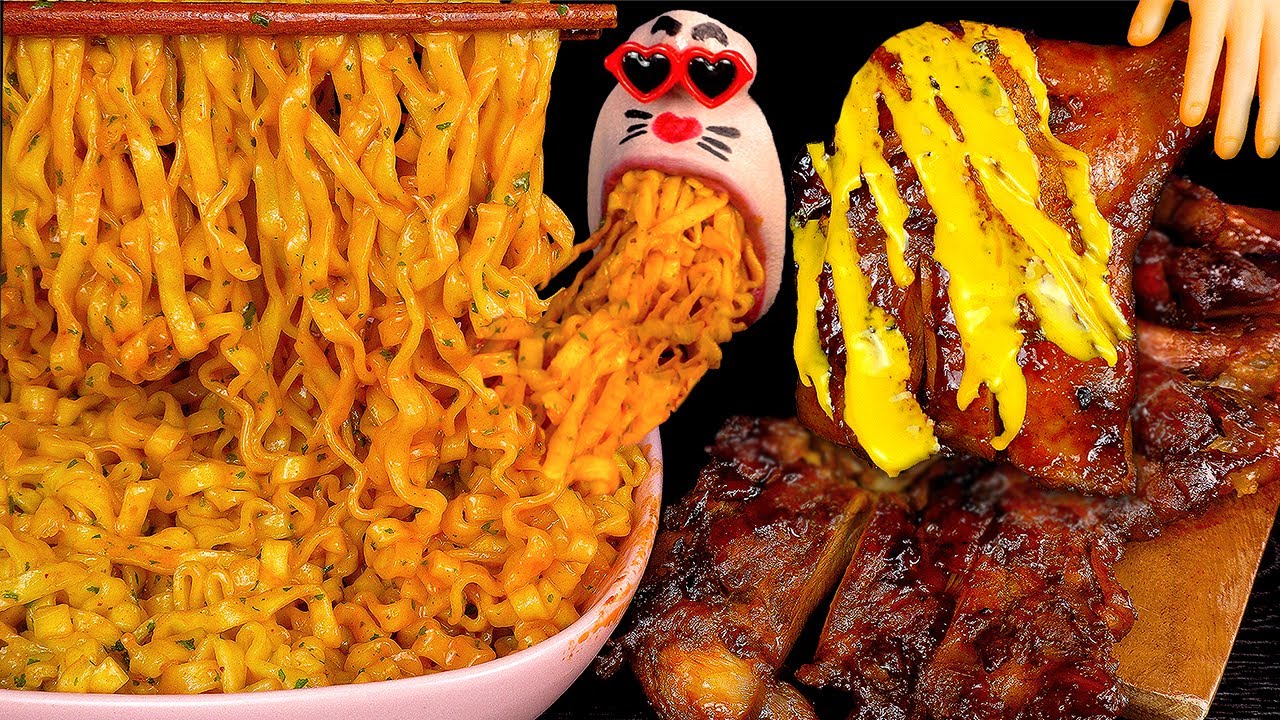 Asmr Mukbang Carbo Spicy Chicken Noodles And Cheese Barbecue Chicken Eating Show 4k Youtube