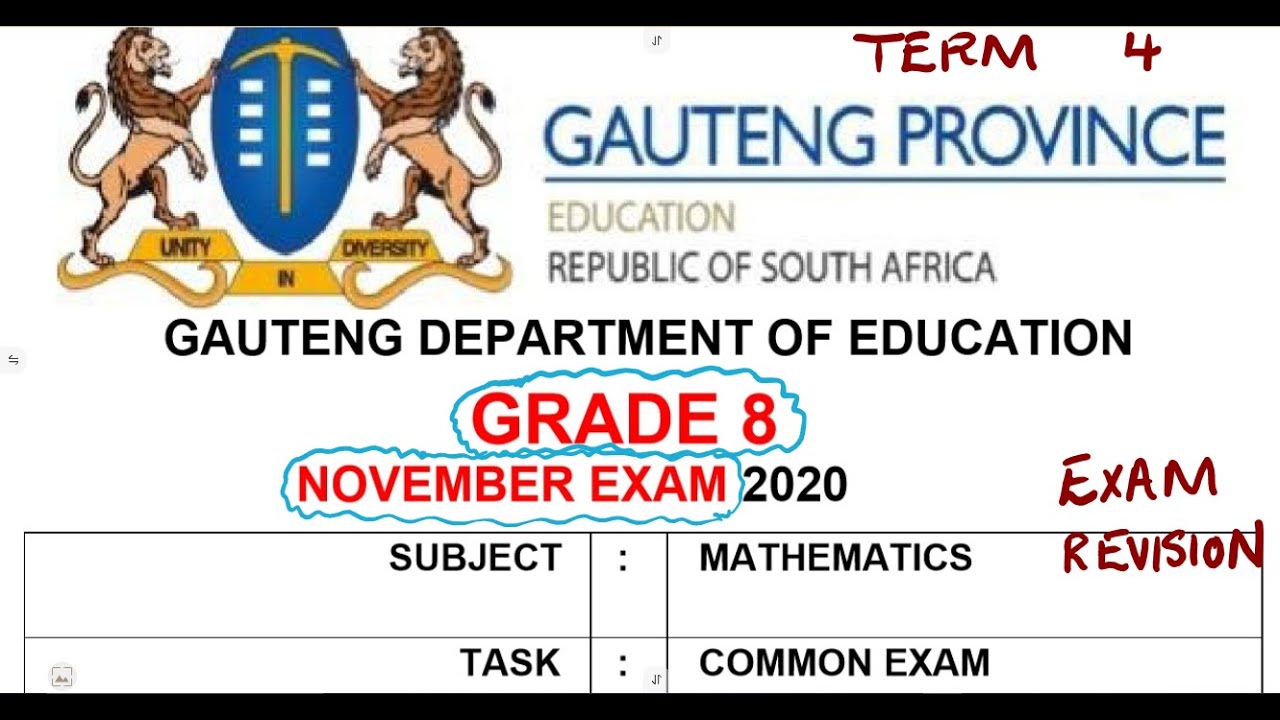 Mathematics Grade 8 November 2020 Gauteng Province Term 4 Exam Revision ...