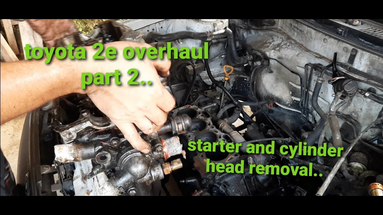 toyota 2e overhaul part 2..starter and cylinder head gasket.. - YouTube