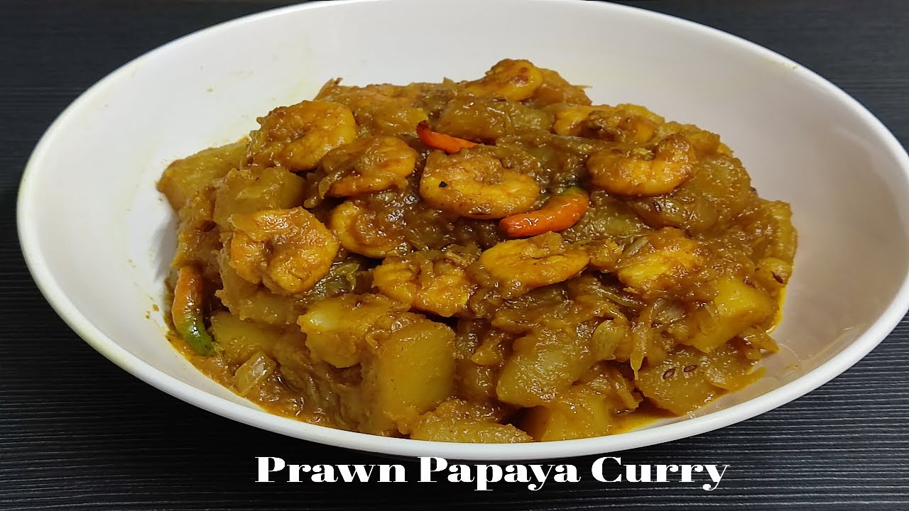 পেপে চিংড়ির ডালনা | Prawn Papaya Curry | Green Papaya Curry | Raw ...