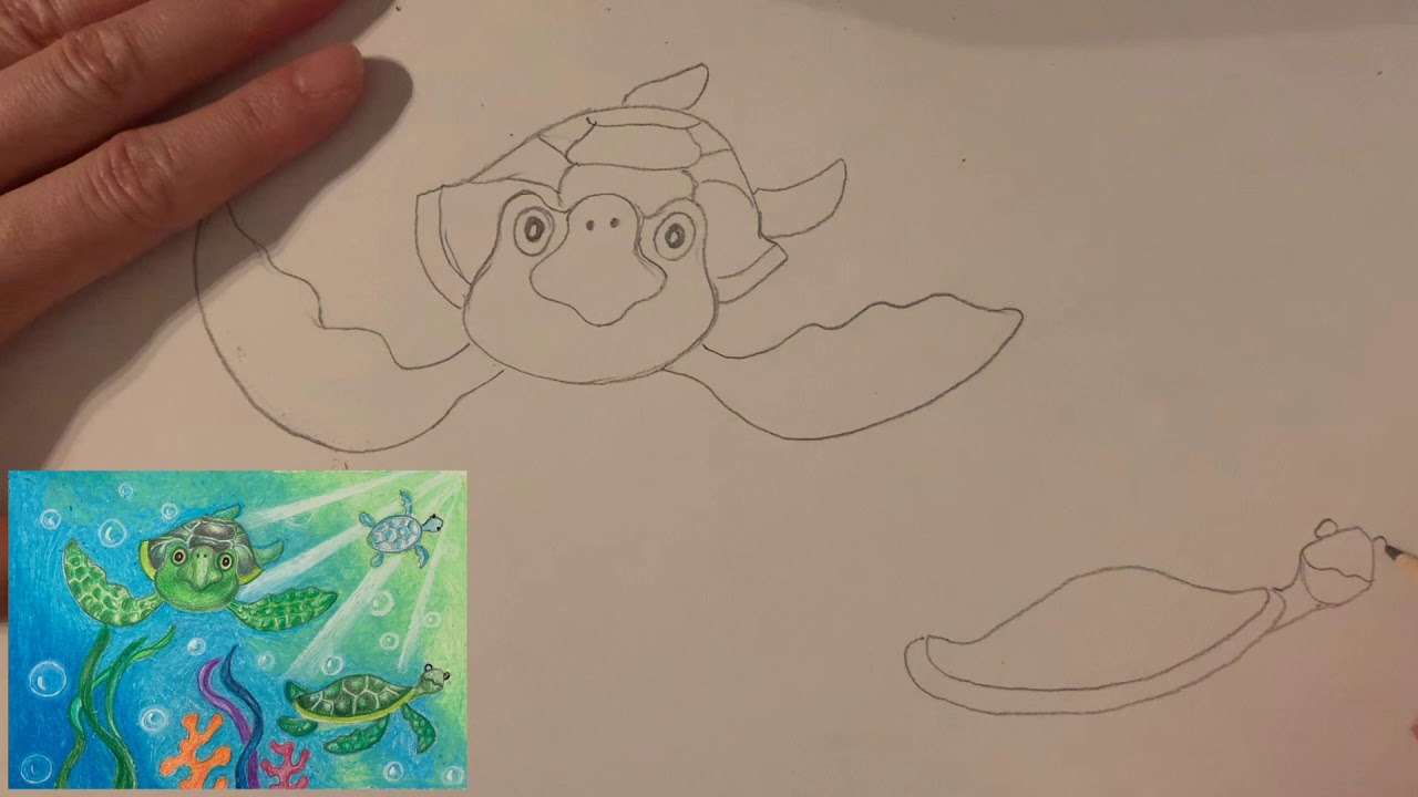 How to oil pastel turtle under the sea -1 - YouTube